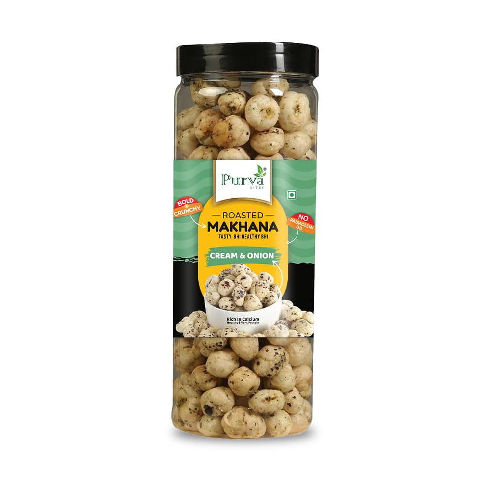 Cream & Onion Crunchy Roasted Makhana (Fox Nut) - 70g Pack – Purva Bites
