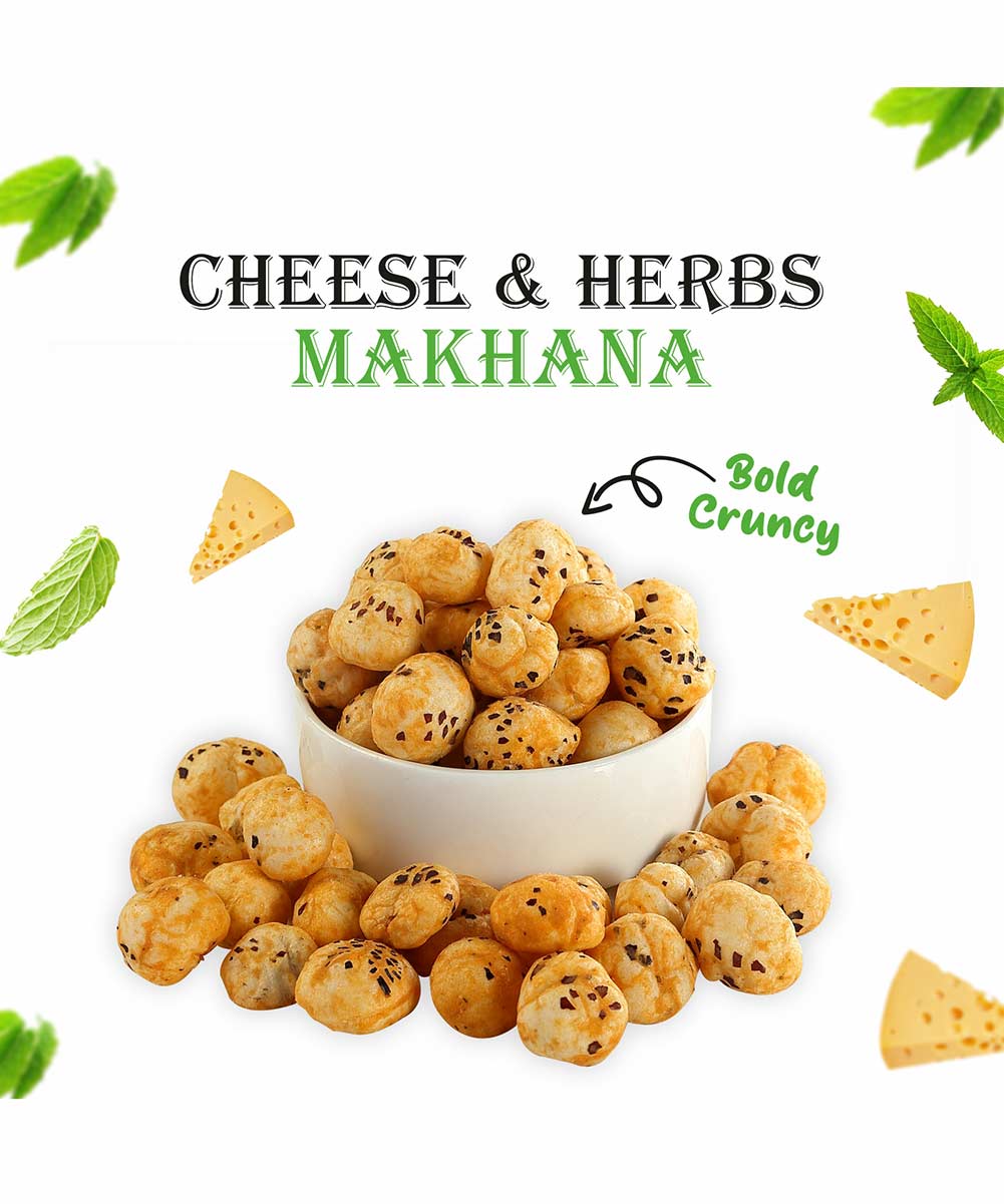 Delicious Cheese & Herb Roasted Makhana (Fox Nut) - 70g Pack – Purva Bites