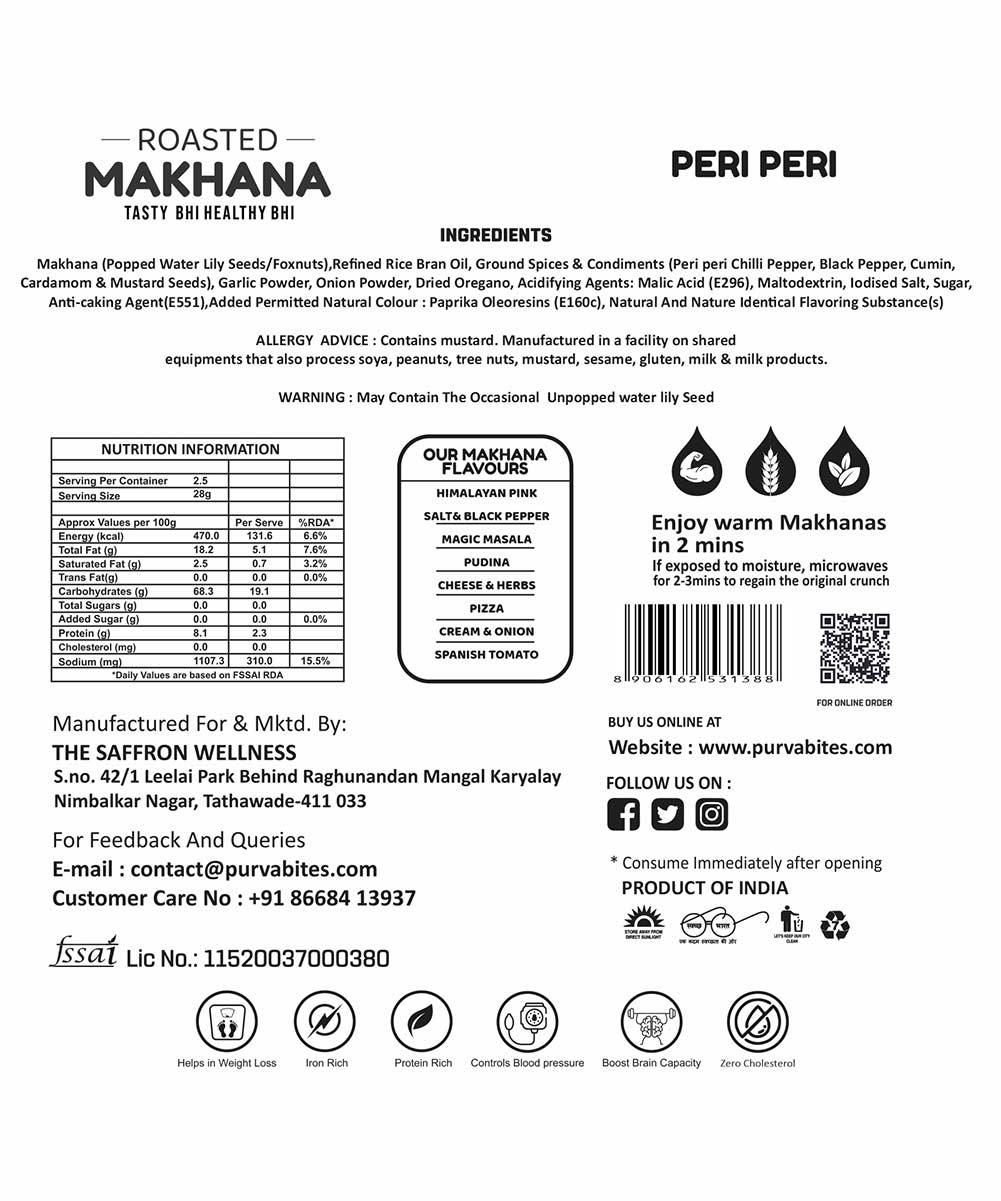 Buy Roasted Peri Peri Makhana Online - 70g - Exotic Taste – Purva Bites